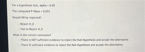 Solved For A Hypothesis Test Alpha The Computed P Chegg