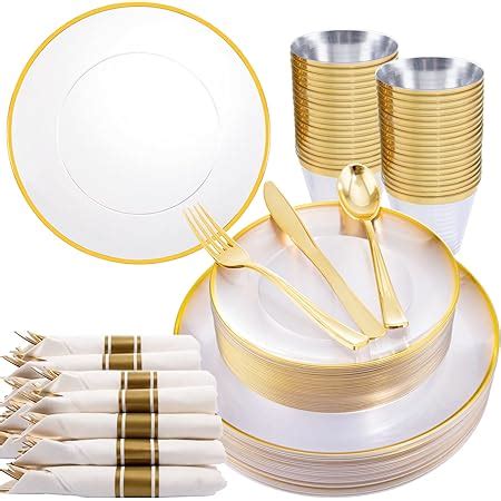 Amazon 300 Pieces Gold Disposable Plates For 50 Guests Plastic