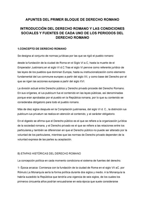 Apuntes del primer bloque de derecho romano Introducción y fuentes