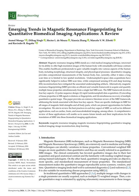 Pdf Emerging Trends In Magnetic Resonance Fingerprinting For Quantitative Biomedical Imaging