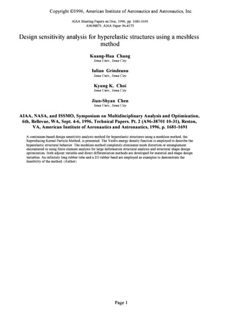 Pdf Design Sensitivity Analysis For Hyperelastic Structures Using A