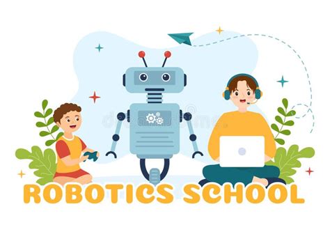 Robotics School Vector Illustration With Youth Robotic Project To