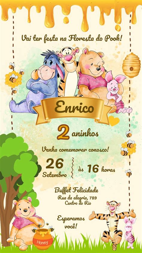 Grátis Fazer convite online convite digital Aniversário ursinho pooh