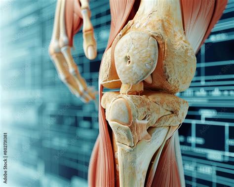 Detailed Illustration Of Human Knee Anatomy With Labels Displayed Over