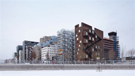 Red Brick Boxes Pop Out Of A Labs Narrow Office Block On Oslo Waterfront
