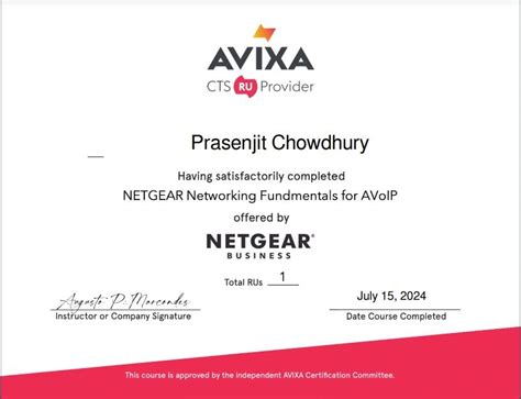 Prasenjit Chowdhury On Linkedin Professionaldevelopment Netgear Avixa Learning Certification