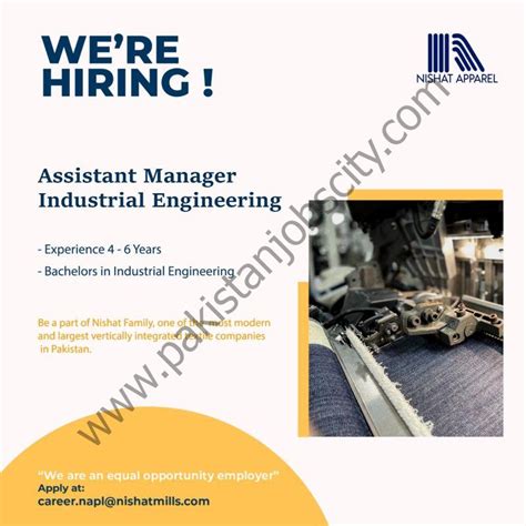 Nishat Apparel Pvt Ltd Jobs Assistant Manager Industrial Engineering