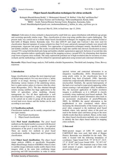 Pdf Object Based Classification Techniques For Citrus Orchards