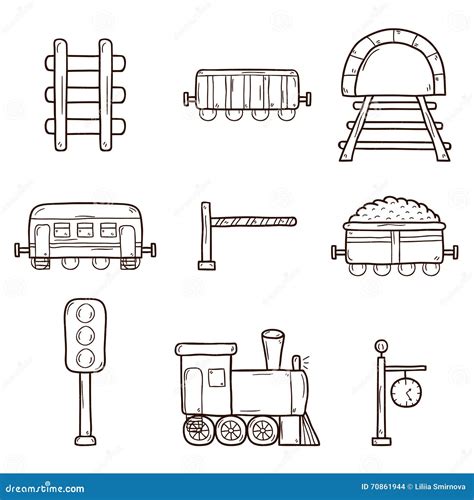 Railroad Hand Drawn Icons Stock Illustration Illustration Of Container