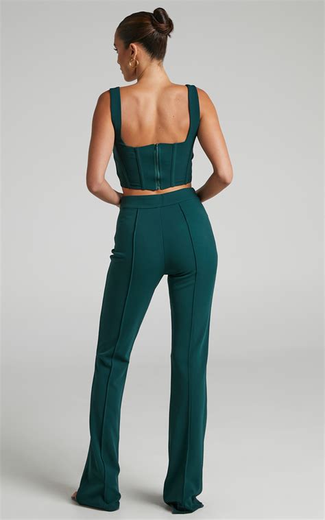 Ritta Corset Top And Pants Two Piece Set In Emerald Showpo Eu