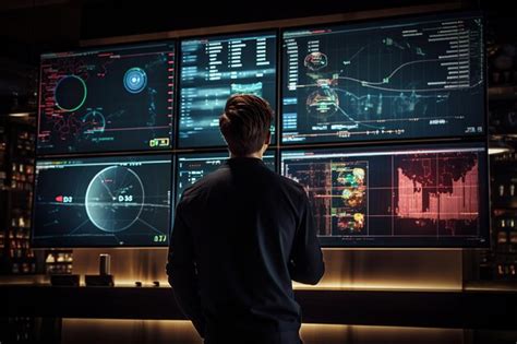 Premium Ai Image A Man Standing In Front Of A Big Futuristic Display