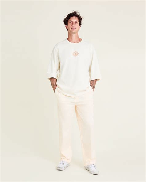 Front View Of Model Wearing Ecru Dandois X Dockers® Pull On Pant