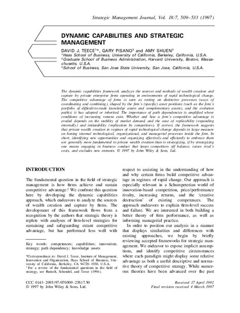 Pdf Dynamic Capabilities And Strategic Management