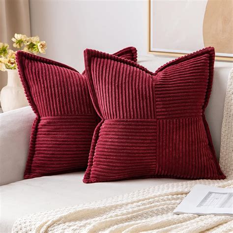 Miulee Burgundy Corduroy Pillow Covers 20x20 Inch With