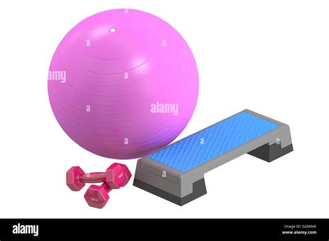 Fitness And Sports Equipment Concept Aerobic Step Board Dumbbells And