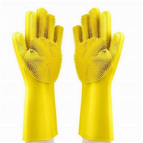 RBGIIT Silicon Dishwashing Gloves With Wash Scrubber Magic Silicone