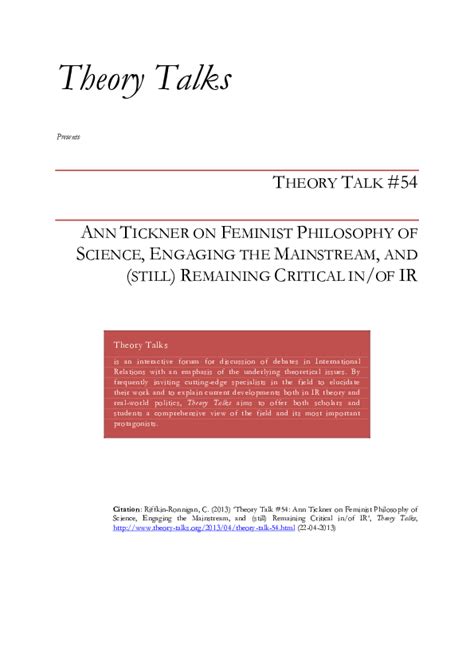 Pdf Theory Talk54 Interview With Ann Tickner On Feminist Philosophy