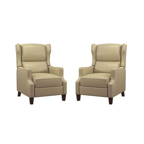 JAYDEN CREATION Leen Beige Genuine Leather Recliner With Solid Wood Legs Set Of RCYZ