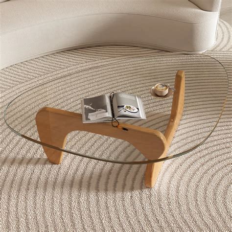 Round Clear Glass Coffee Table With Solid Wood Base Zwob