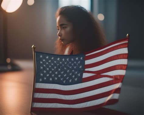 Premium Ai Image A Young Girl Holding An American Flag In Front Of A