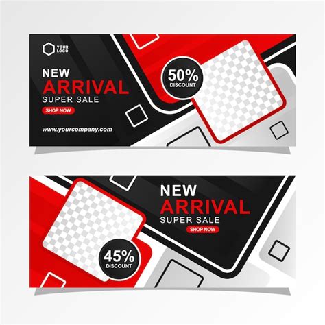 Colección de diseño moderno de promoción de banner de venta de nueva llegada Vector Premium