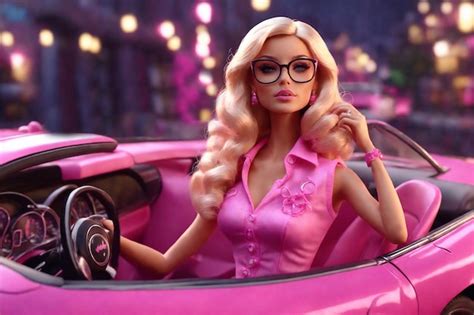 Premium Ai Image Blonde Barbie In A Pink Dress Driving Ai Generator