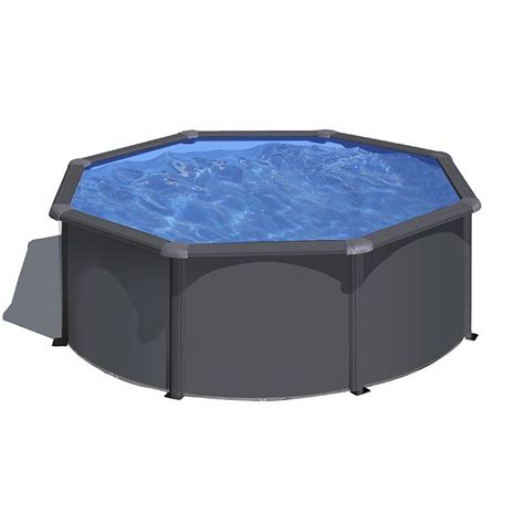 Piscine Acier Gre Louko Ronde Aspect Design Gris Anthracite