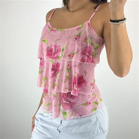 Insane Vintage Floral Mesh Cami Model Size 6 Depop