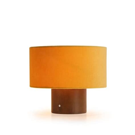 Keazile 10 In Walnut Modern Small Table Lamp With Orange Corduroy Shade And Touch Switch For