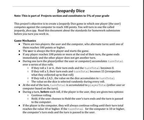 Solved Jeopardy Dice Note This Is Part Of Projects Section