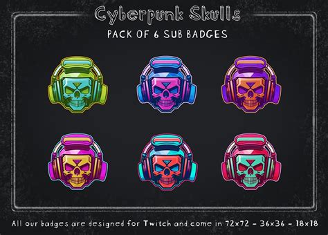 Cyberpunk Skulls Twitch Sub Badges Set Of 6 Sub Badges For Etsy