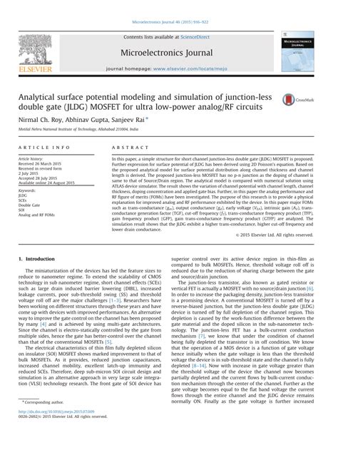 Pdf Analytical Surface Potential Modeling And Simulation Of Junction