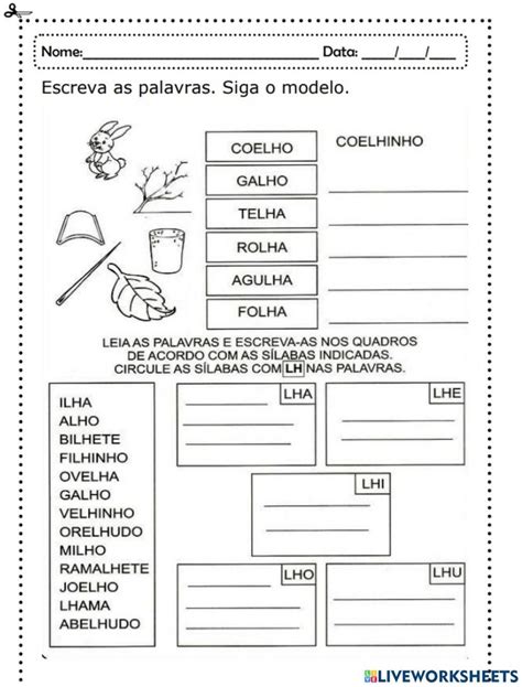 Ortografia LHA LHE LHI LHO LHU Worksheet Workbook School Subjects Online Workouts