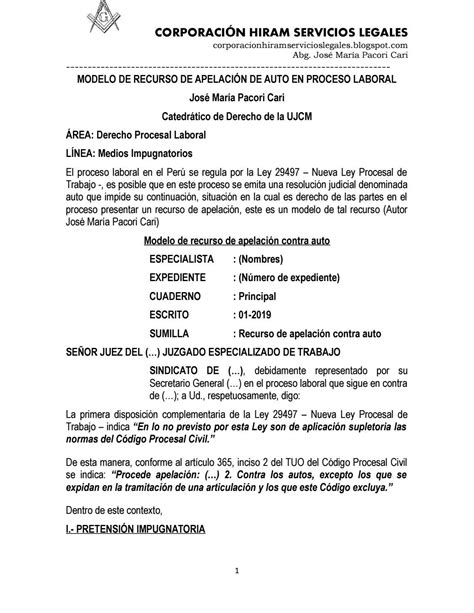 Modelo De Recurso De Apelacion Materia Laboral Laboral Riset