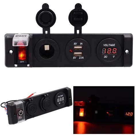 WUPP 1Pcs DC12V Switch Panel Dual USB Voltmeter Circuit Breaker Car