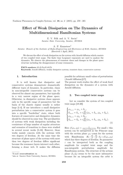Pdf Effect Of Weak Dissipation On The Dynamics Of Multidimensional Hamiltonian Systems