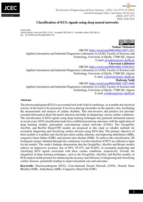 Pdf Classification Of Ecg Signals Using Deep Neural Networks
