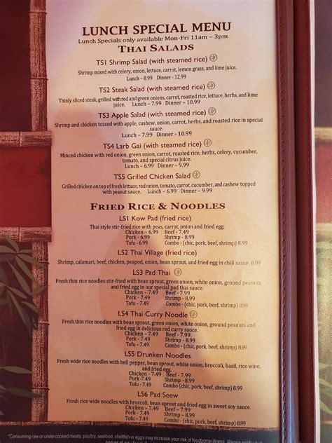 Menu At Thai Village Cuisine Restaurant Tulsa S Lewis Ave E