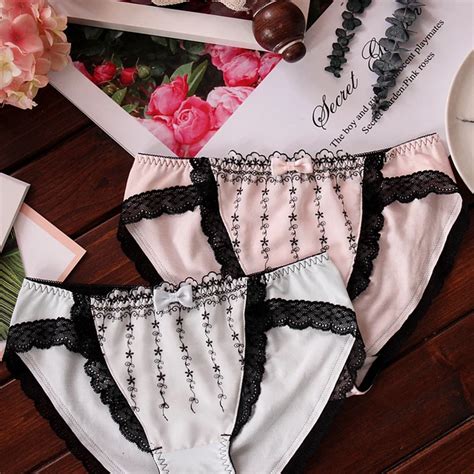 Japanese Elegant Waist Lace Embroidery Lace Cotton Underwear Briefs