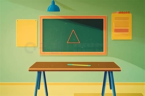 Classroomai数字艺术 Classroom简约卡通风教室场景黑板课桌铅笔吊灯公告牌书架插画 Ai平面元素免费下载 Png格式 4032
