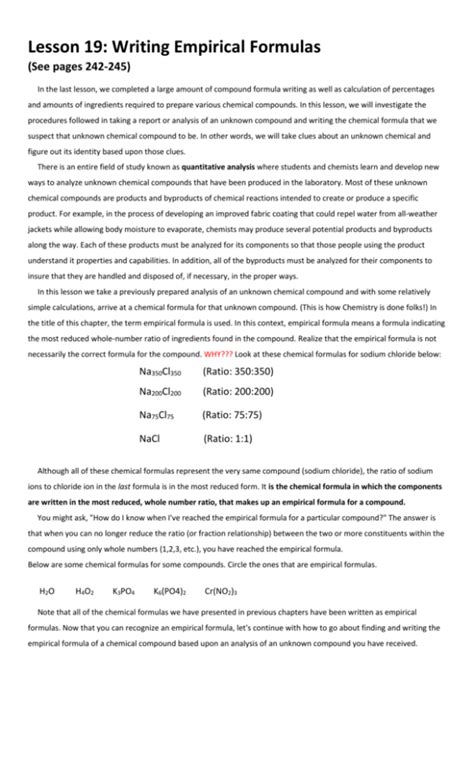 Writing Empirical Formulas Chemistry Lesson