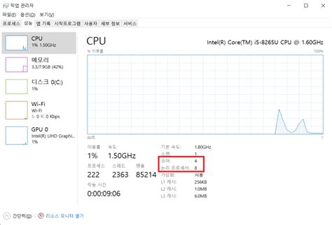 윈도우10 Cpu 코어 및 쓰레드 개수 확인 하는 방법 모두의매뉴얼