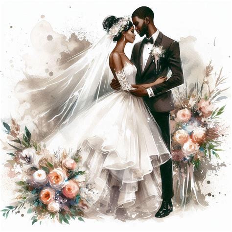Watercolor African American Wedding Couple Clipart Digital Print Etsy