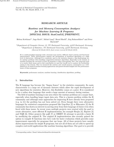 Pdf Runtime And Memory Consumption Analyses For Machine Learning R Programs