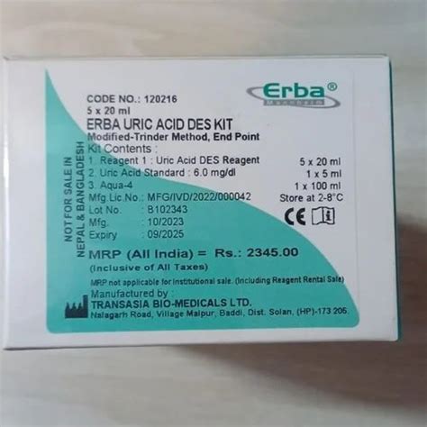 Erba Uric Acid Des Kit Packaging Type Box At ₹ 6500piece In