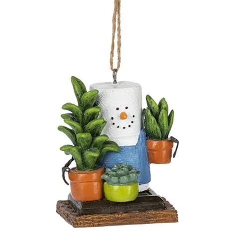 Ganz Smores Crazy Plant Lady Snowman Resin Holiday Christmas Ornament