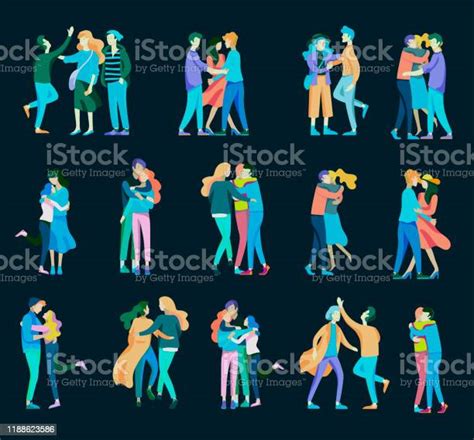 벡터 사람 문자입니다 친구와 커플 포옹 산책과 시간을 보내고 Tygether 개에 대한 스톡 벡터 아트 및 기타 이미지 개