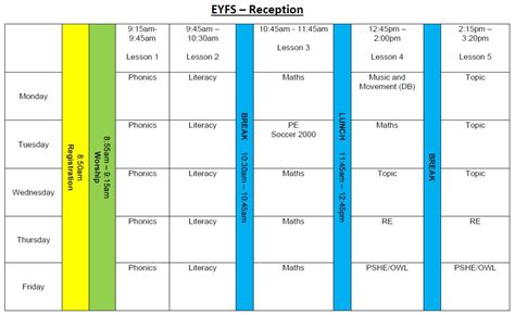 St Marys Ce Primary School Year Reception Timetable