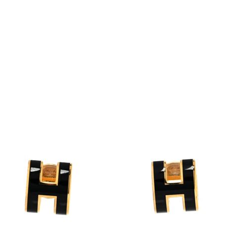 Hermes Gold Lacquered Pop H Earrings Black 1069155 Fashionphile