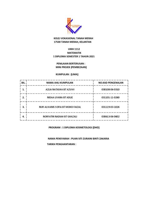 Mini Projek Math Berkumpulan Pdf
